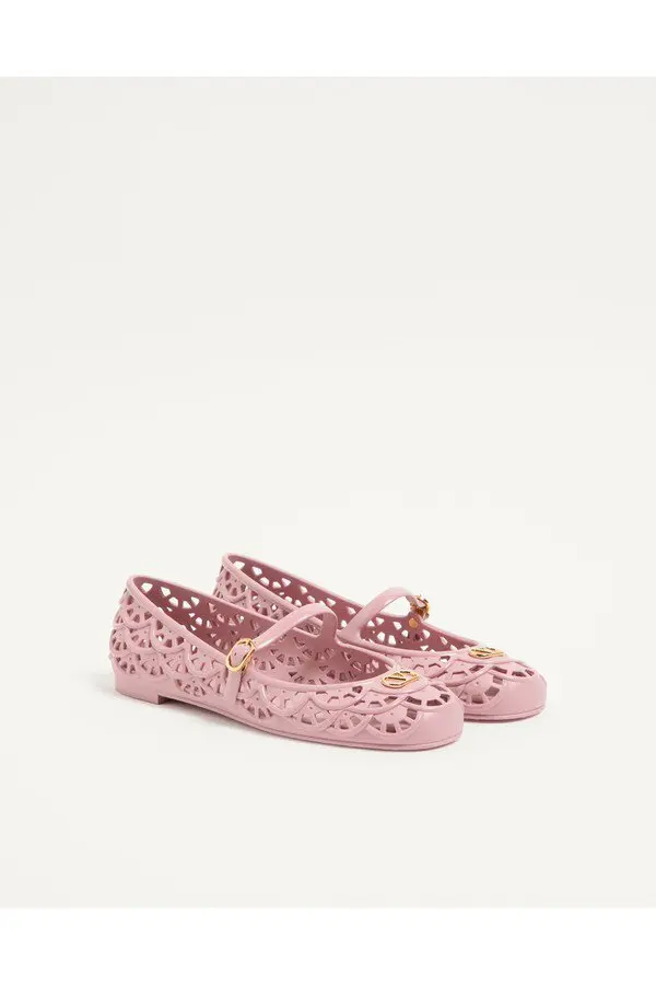 Valentino Garavani Ondette Rubber Ballerina With Scalloped Pattern - Pink