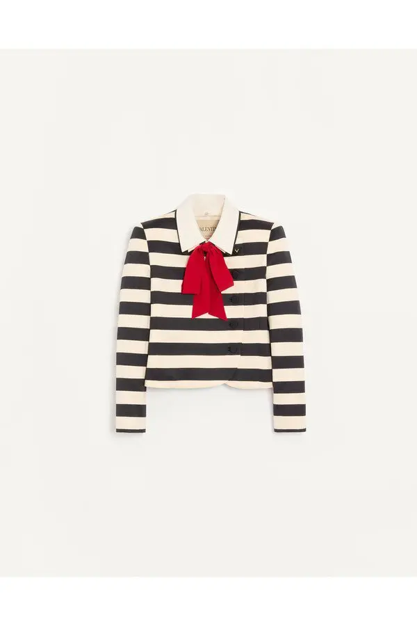 Valentino Garavani Maxi Barré Cotton Satin Jacket With Crepe De Chine Bow - Black