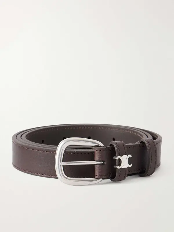 Celine Logo-embellished Leather Belt - Dark Brown