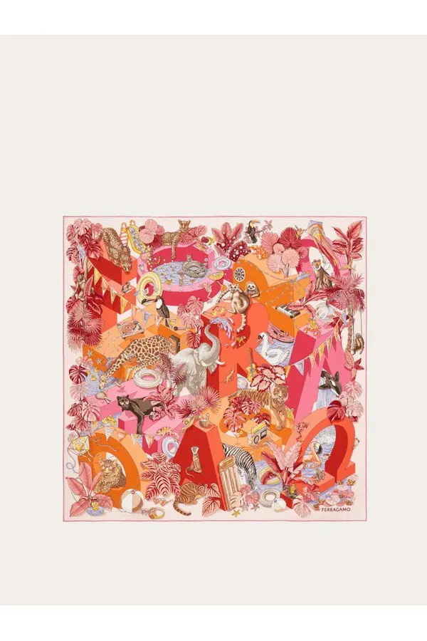 FERRAGAMO Jungle Party Print Silk Scarf - Pink