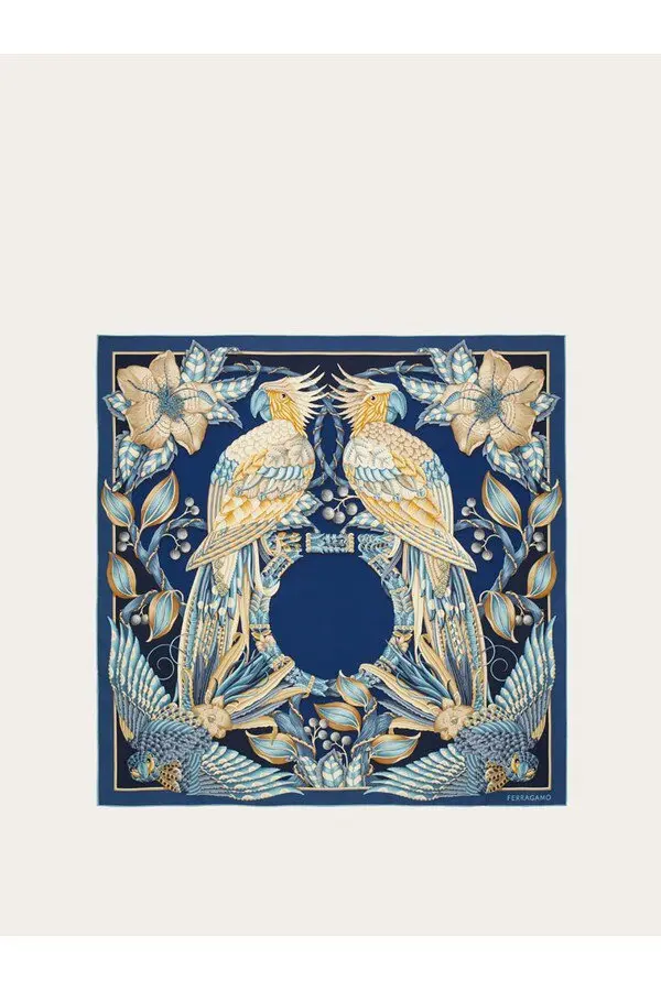 FERRAGAMO Parrots Print Silk Scarf - Blue