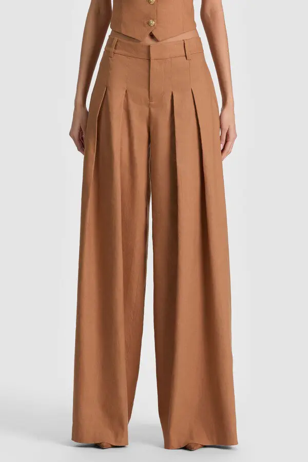 Alice + Olivia Blaire Pleated Linen Wide Leg Trouser