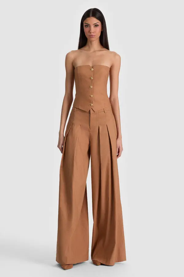 Alice + Olivia Blaire Pleated Linen Wide Leg Trouser
