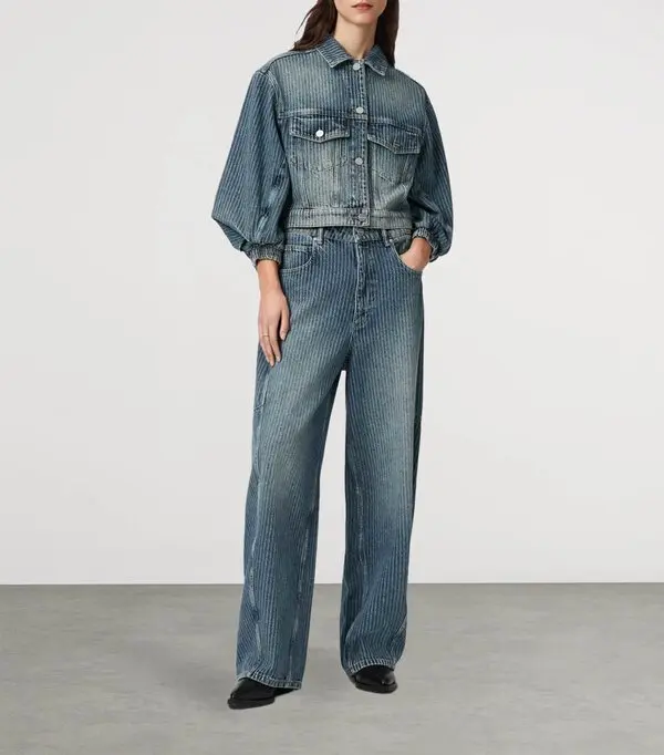 ALLSAINTS Carter Barrel Leg Jeans With Vertical Stripes - Blue