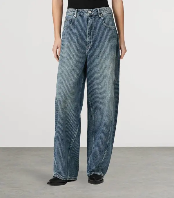ALLSAINTS Carter Barrel Leg Jeans With Vertical Stripes - Blue