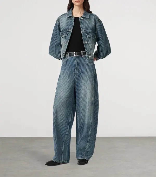 ALLSAINTS Carter Barrel Leg Jeans With Vertical Stripes - Blue