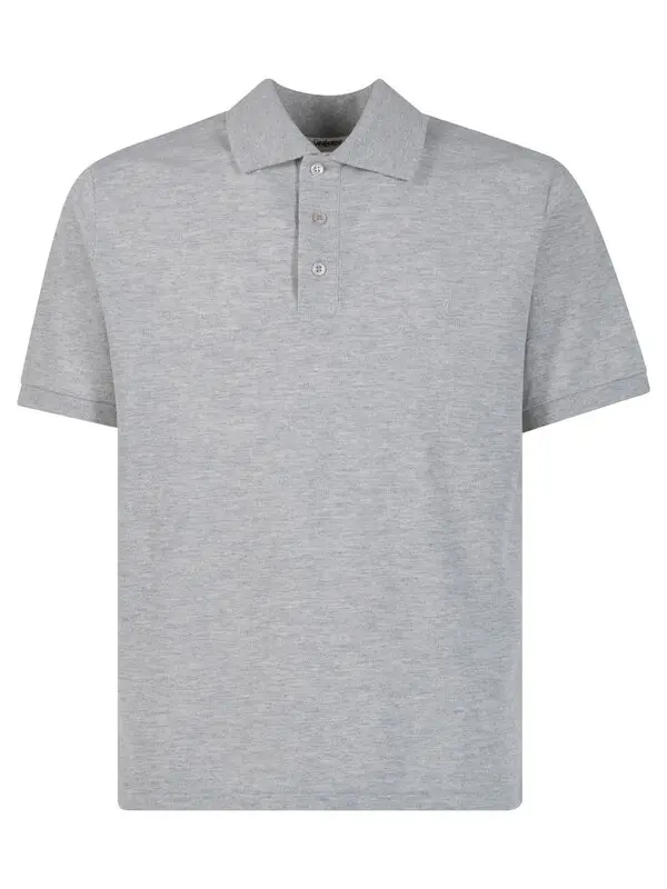 Saint Laurent Cassandre Embroidery Cotton Blend Polo Shirt - Grey