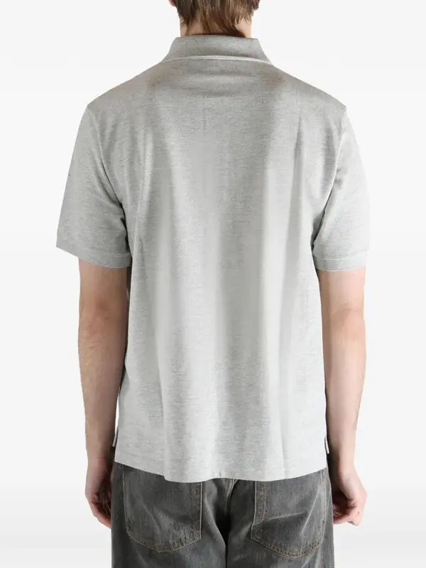 Saint Laurent Cassandre Embroidery Cotton Blend Polo Shirt - Grey