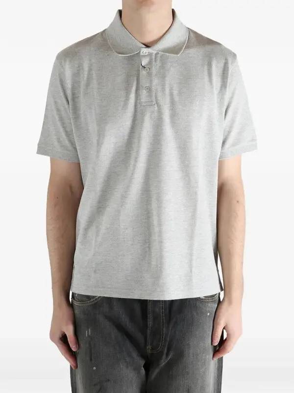 Saint Laurent Cassandre Embroidery Cotton Blend Polo Shirt - Grey