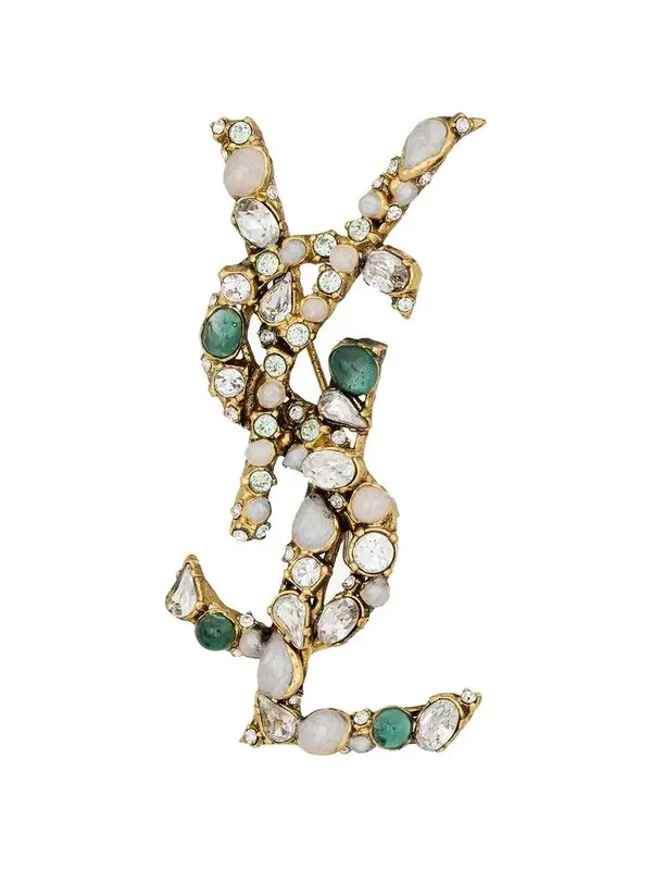 Saint Laurent Cassandre Crystal Brooch - Metallic