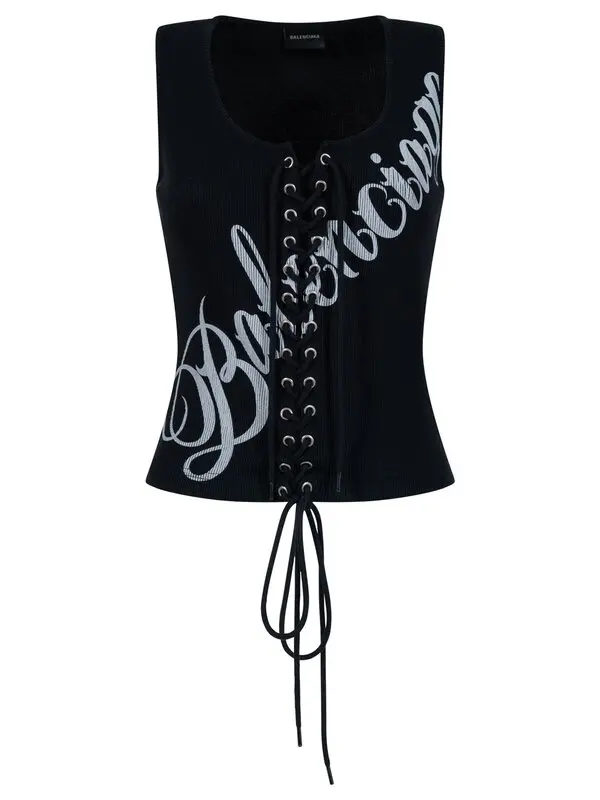 Balenciaga Ribbed Lace-up Tank Top