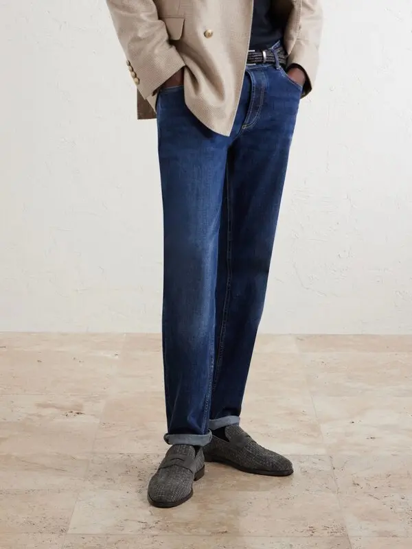 Brunello Cucinelli Woven Suede Penny Loafers - Gray