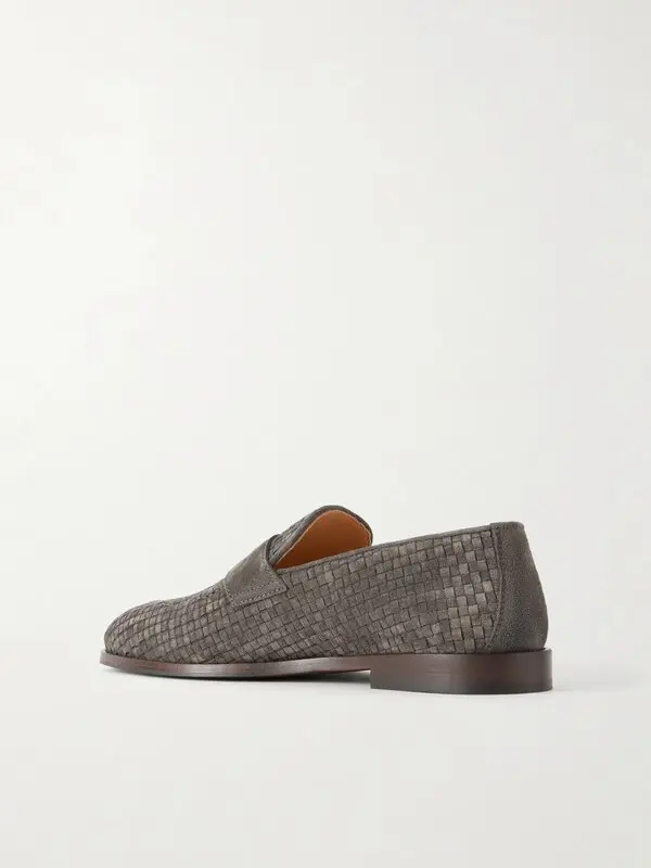 Brunello Cucinelli Woven Suede Penny Loafers - Gray