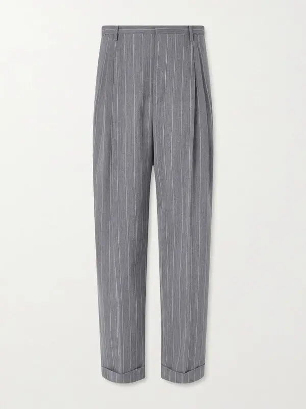 Bottega Veneta Tapered-leg Pinstriped Wool Trousers - Gray