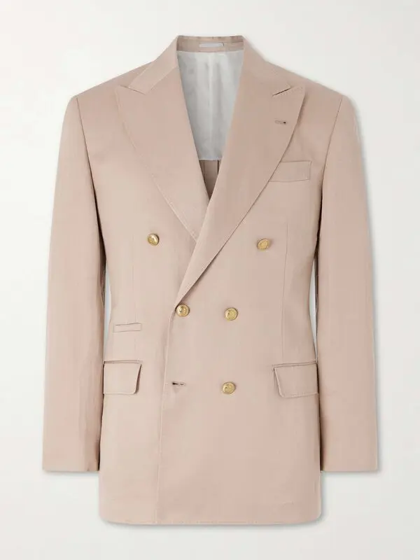 Brunello Cucinelli Double-breasted Silk And Linen-blend Twill Blazer