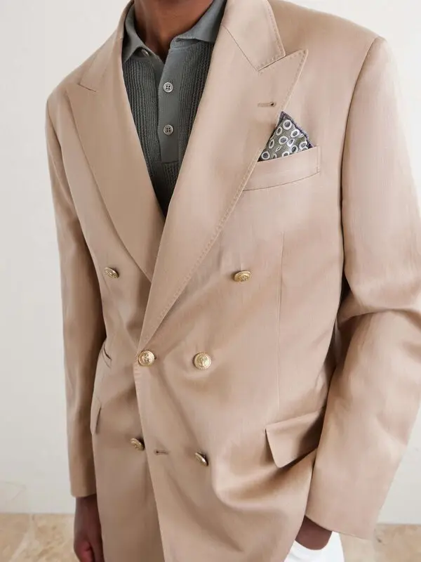 Brunello Cucinelli Double-breasted Silk And Linen-blend Twill Blazer
