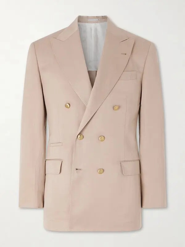 Brunello Cucinelli Double-breasted Silk And Linen-blend Twill Blazer