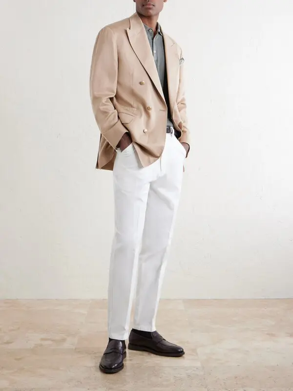 Brunello Cucinelli Double-breasted Silk And Linen-blend Twill Blazer