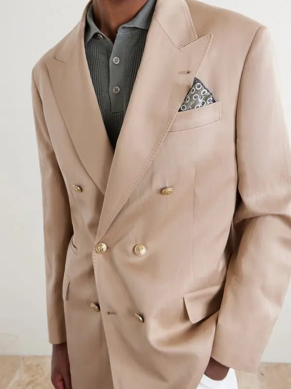 Brunello Cucinelli Double-breasted Silk And Linen-blend Twill Blazer