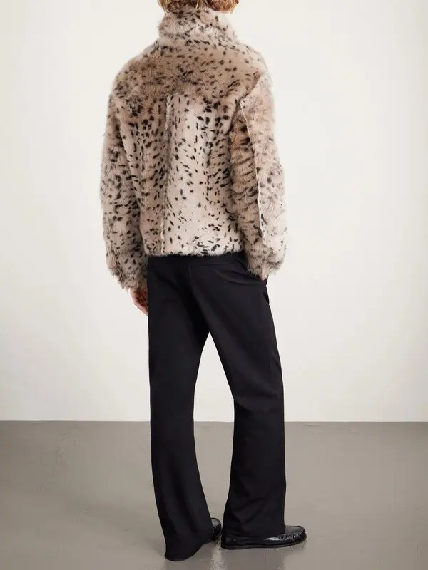 Amiri Leather-trimmed Plush Jacket With Animal Print