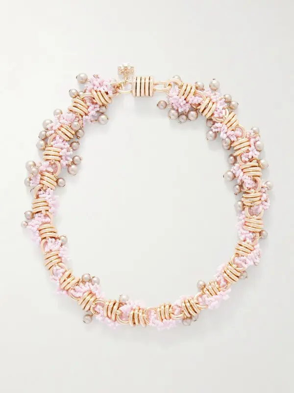 Tory Burch Embellished Beaded Necklace - Pink