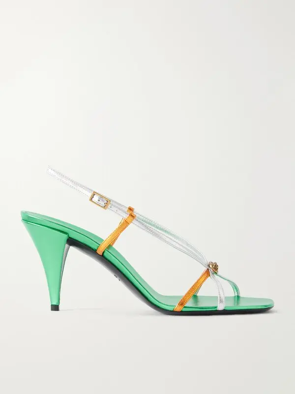 Versace Metallic Leather Medusa Logo Sandals - Green