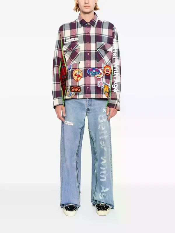 BETTER WITH AGE Patchwork Check-print Shirt - Purple