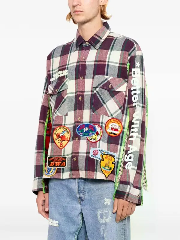 BETTER WITH AGE Patchwork Check-print Shirt - Purple