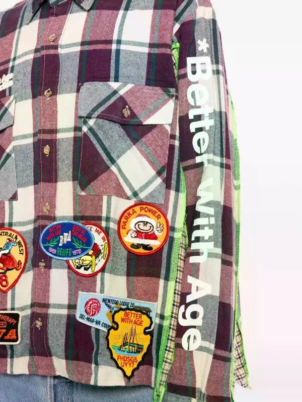 BETTER WITH AGE Patchwork Check-print Shirt - Purple