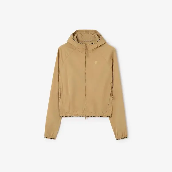 Burberry Stretch Nylon Hooded Jacket With Check Taping - Beige