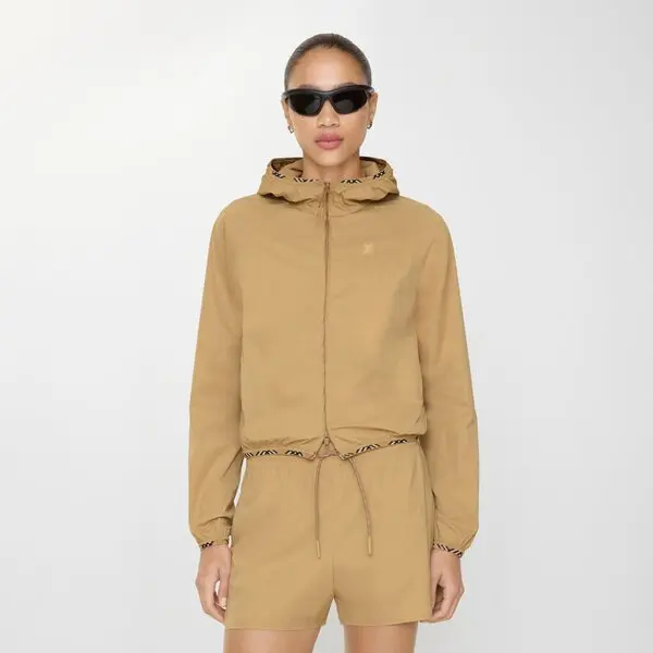 Burberry Stretch Nylon Hooded Jacket With Check Taping - Beige