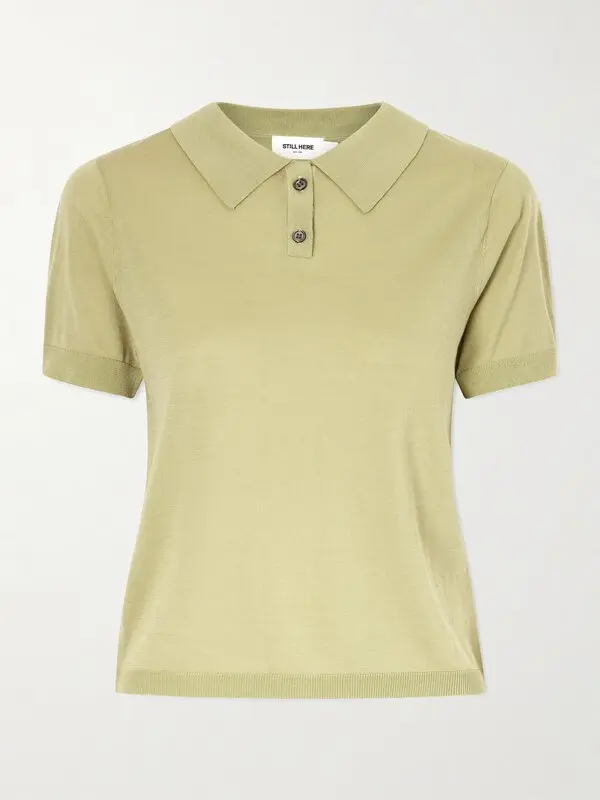 Still Here Daughter' Cotton Silk Blend Polo Shirt - Green
