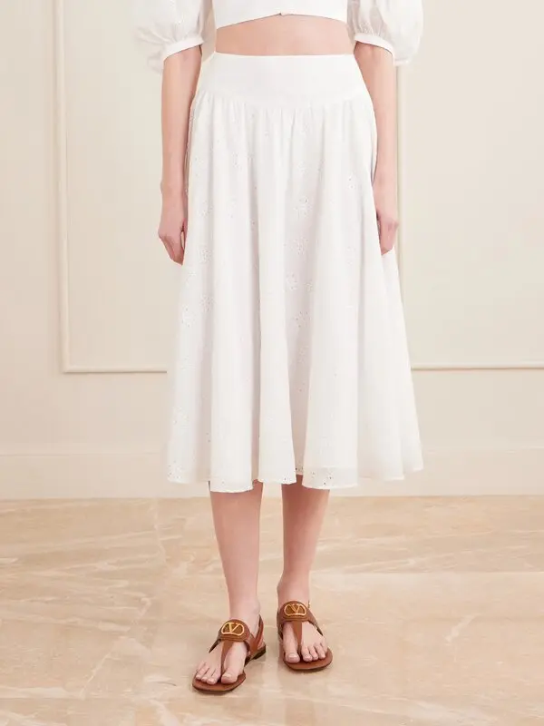 Thierry Colson Pamela Pleated Broderie Anglaise Cotton Midi Skirt