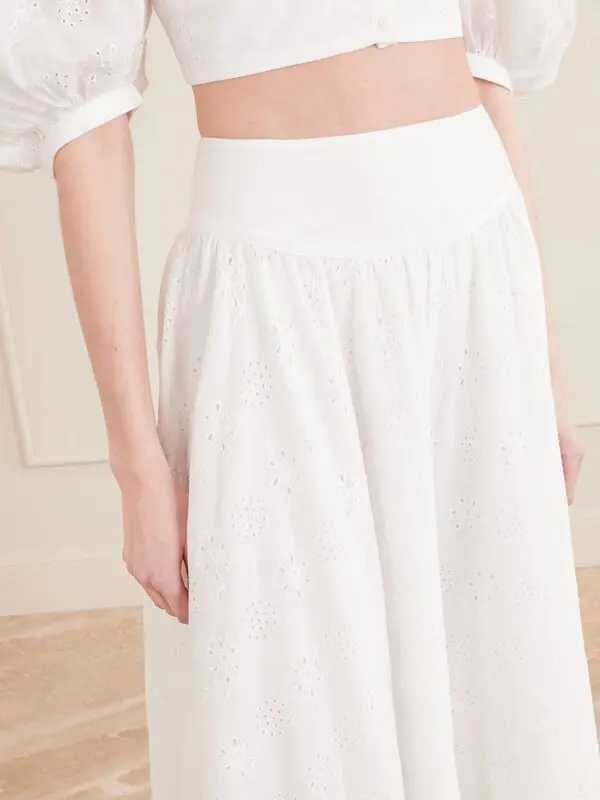 Thierry Colson Pamela Pleated Broderie Anglaise Cotton Midi Skirt