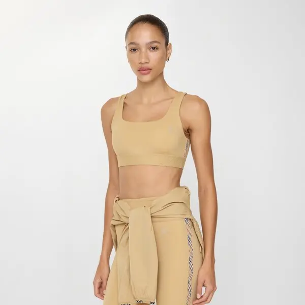 Burberry Check Trim Stretch Nylon Bra Top - Beige
