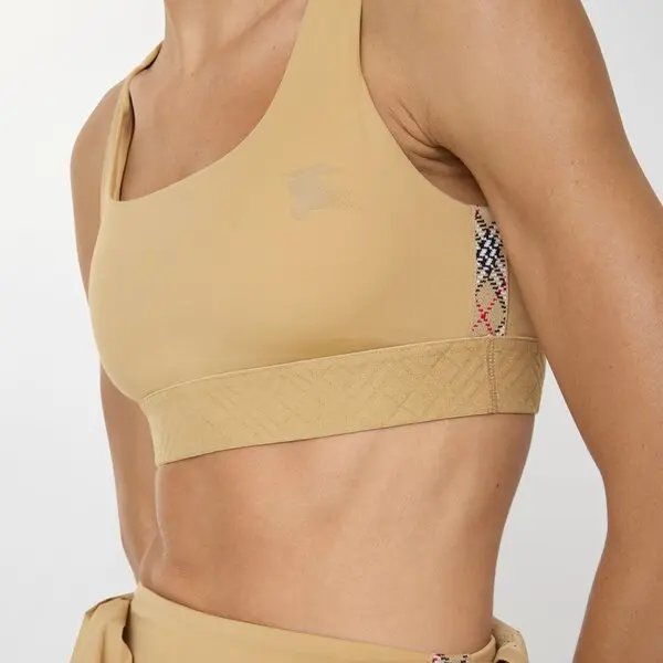 Burberry Check Trim Stretch Nylon Bra Top - Beige