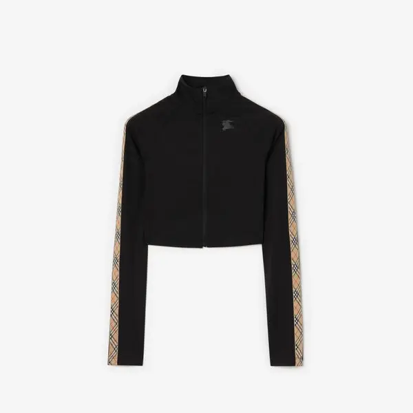 Burberry Stretch Nylon Cropped Track Jacket With Check Taping