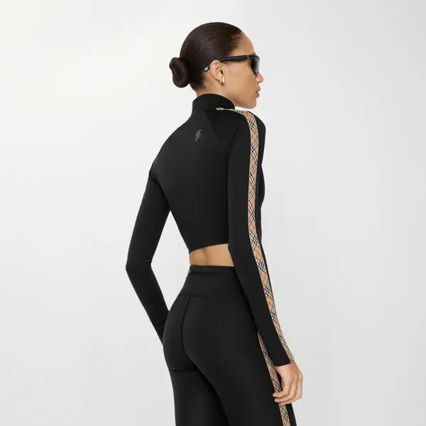 Burberry Stretch Nylon Cropped Track Jacket With Check Taping