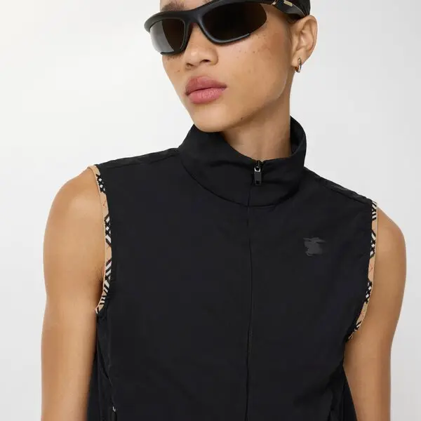 Burberry Stretch Nylon Gilet With Check Taping