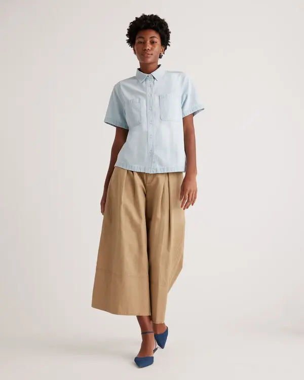Quince Distressed Denim Short Sleeve Shirt