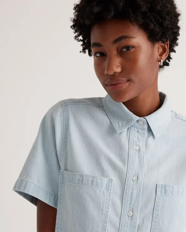 Quince Distressed Denim Short Sleeve Shirt