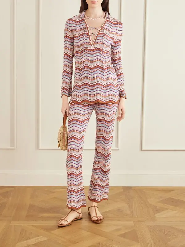 Rixo Boni Crocheted Cotton Chevron Stripe Pants - Multi