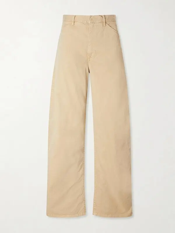 NILI LOTAN Tribeca Brushed Cotton-blend Twill Barrel-leg Pants - Neutrals