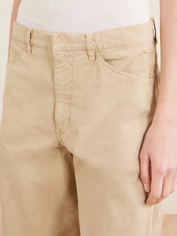 NILI LOTAN Tribeca Brushed Cotton-blend Twill Barrel-leg Pants - Neutrals