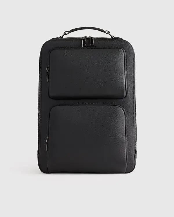 Quince Italian Saffiano Leather Laptop Backpack - Black