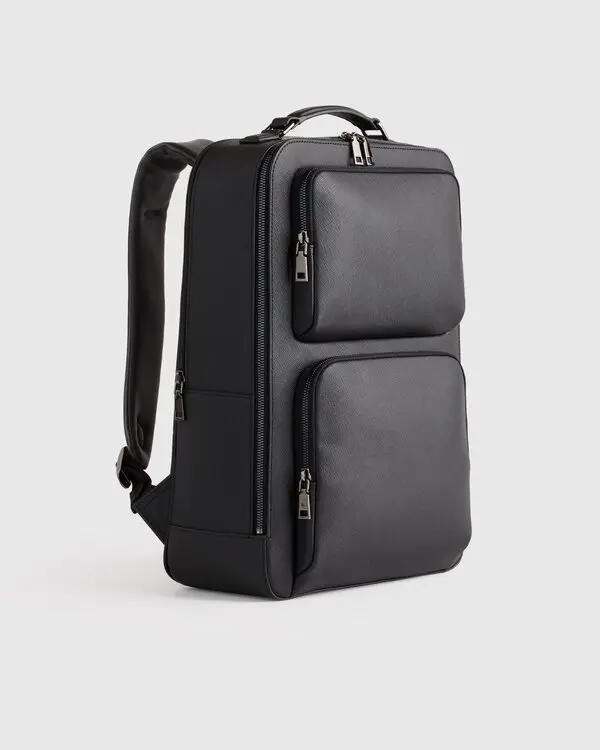 Quince Italian Saffiano Leather Laptop Backpack - Black