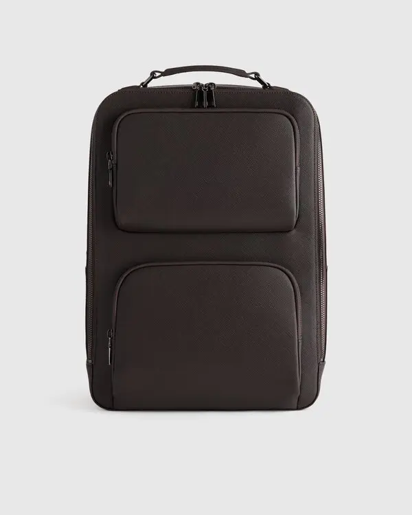 Quince Italian Saffiano Leather Laptop Backpack - Hickory