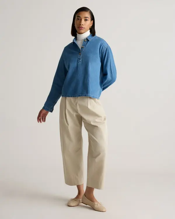 Quince Distressed Denim Popover Shirt