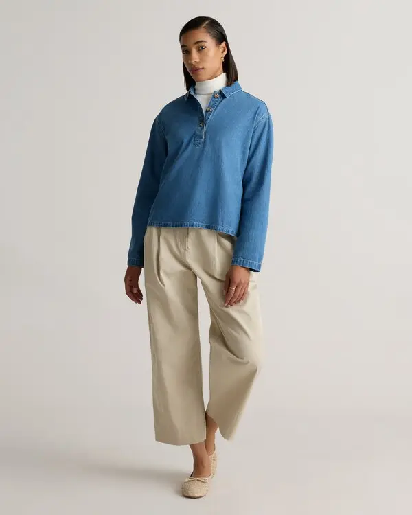 Quince Distressed Denim Popover Shirt