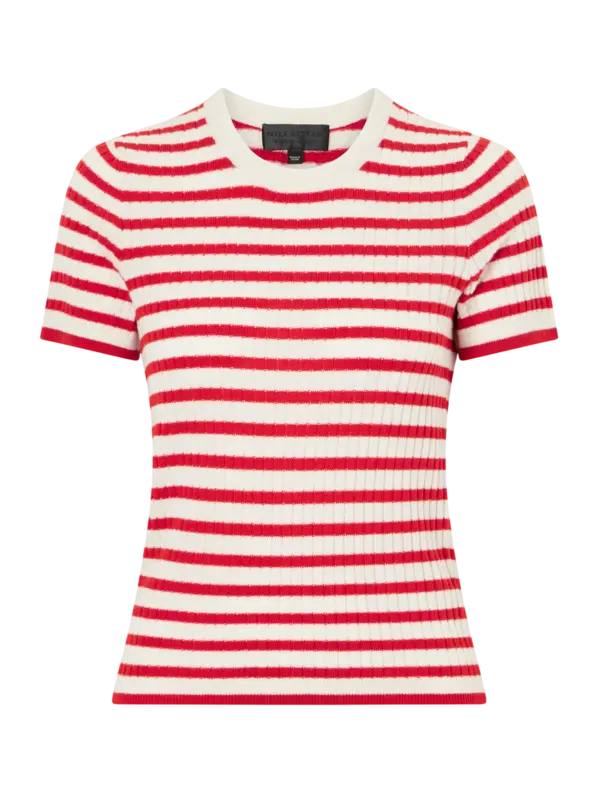 NILI LOTAN Alita Striped Ribbed Cashmere T-shirt - Red